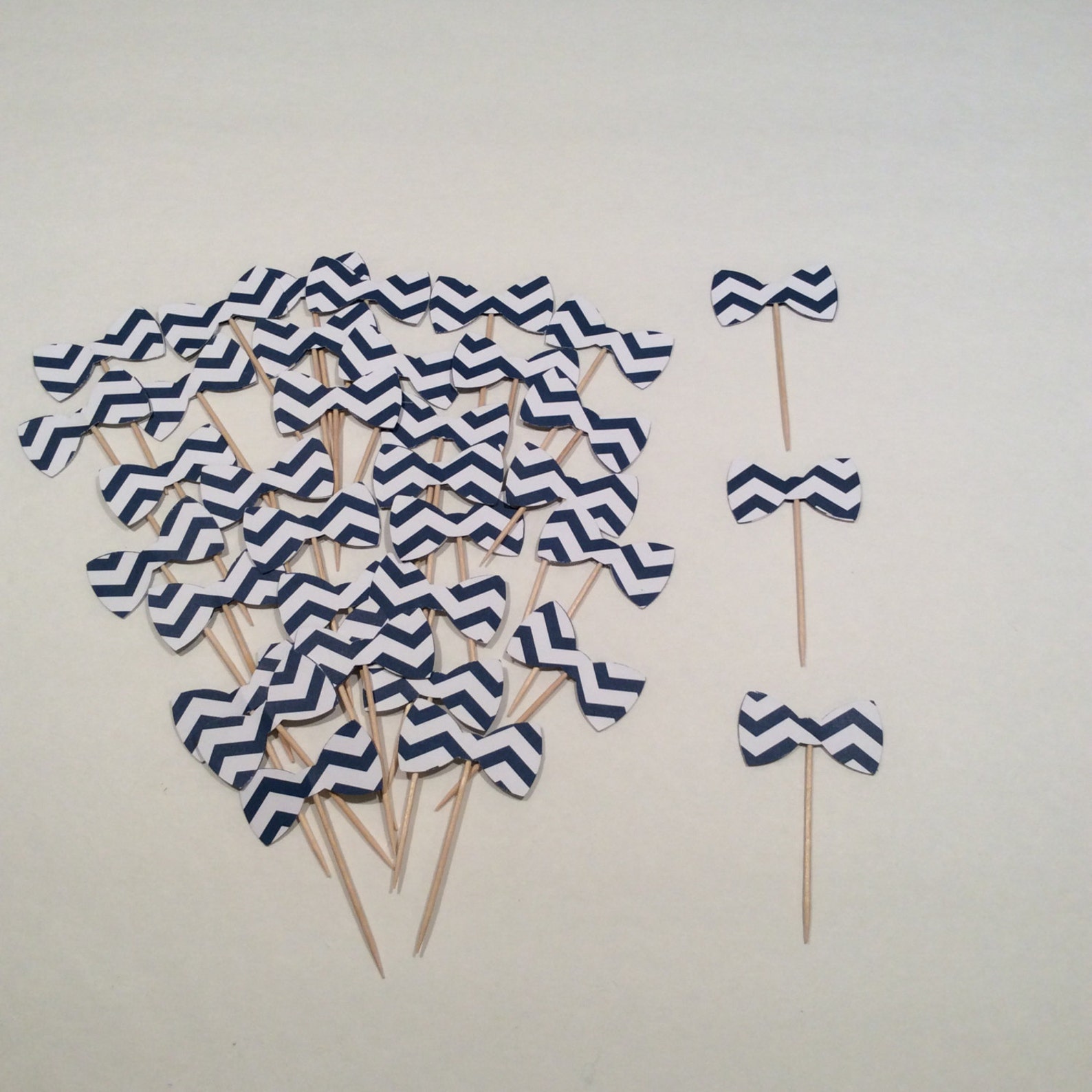 Navy Chevron Bowtie Cupcake Toppers. Chevron Stripes - Etsy
