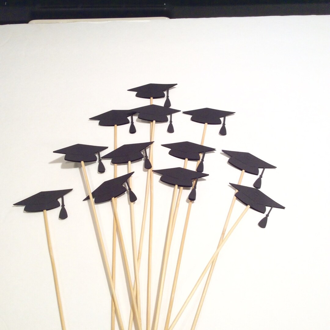 Black Graduation Hat Table Decoration on Skewers. Black Grad Hat ...