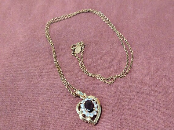 14k gold plate diamond simulant faux ruby necklace wi… - Gem