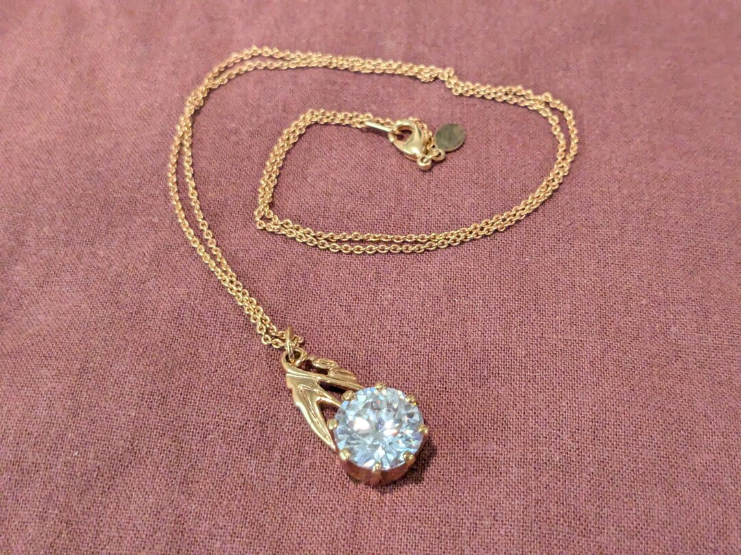 Gold Plate Diamond Simulant Pendant Necklace - Etsy