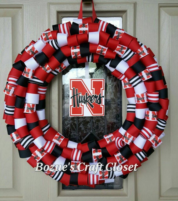 Show your Huskers pride Football ribbon wreath Huskers | Etsy