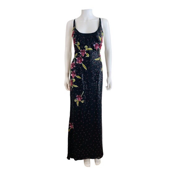 Vintage 2002 Escada Hand Beaded Sequin Floral Maxi Dr… - Gem