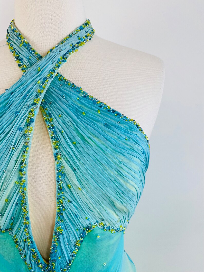 Vintage 1990s 90s Y2k Mermaid Chiffon Silk Ruched Halter Hi Etsy