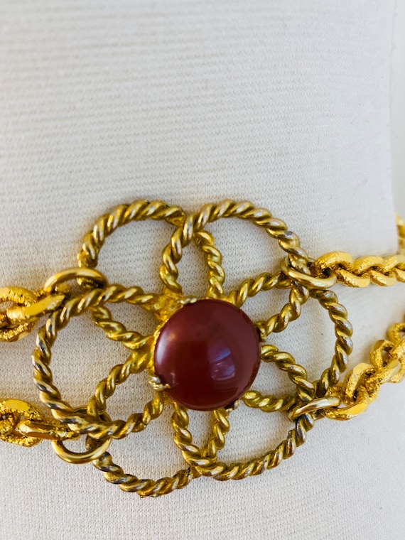 Rare 1970s 70s YSL Yves Saint Laurent Gold Flowers Ch… - Gem