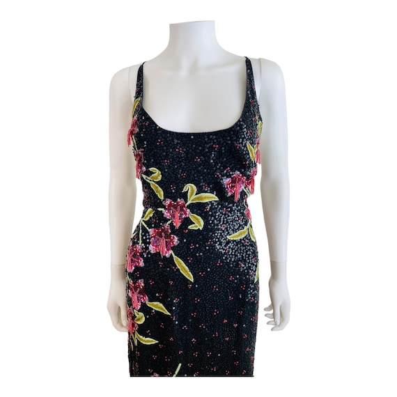 Vintage 2002 Escada Hand Beaded Sequin Floral Maxi Dr… - Gem