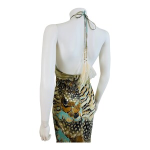Vintage S/S 2004 Y2K Roberto Cavalli Silk Feather Print Halter Dress ...
