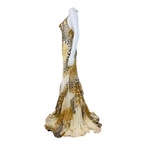 Vintage 2002 Y2K Roberto Cavalli Silk Cheetah & Crocodile Print Ruffled ...