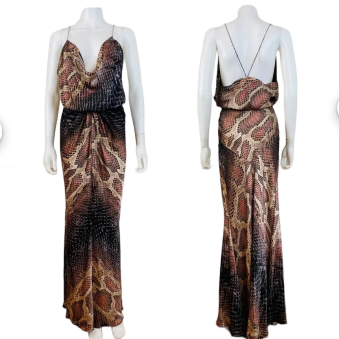 Vintage 2000s Y2K Roberto Cavalli Silk Snake Python Print Draped Halter ...