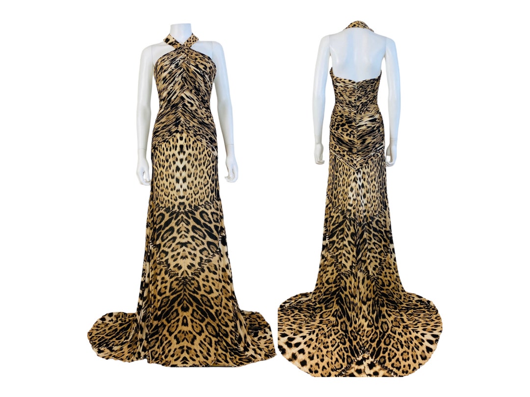 Vintage Y2K 2000s Roberto Cavalli Leopard Animal Print Halter Maxi ...