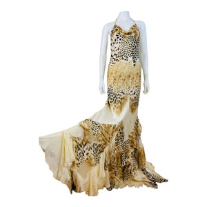 Vintage 2002 Y2K Roberto Cavalli Silk Cheetah & Crocodile Print Ruffled ...