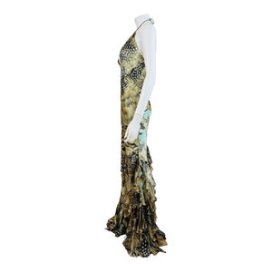 Vintage S/S 2004 Y2K Roberto Cavalli Silk Feather Print Halter Dress ...