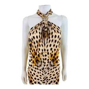 Vintage 2007 Y2K Roberto Cavalli Silk Cheetah Print Halter Dress Gown ...
