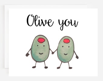 Olive You. Blank Illustrated Vegetable Pun Greeting Card - Etsy