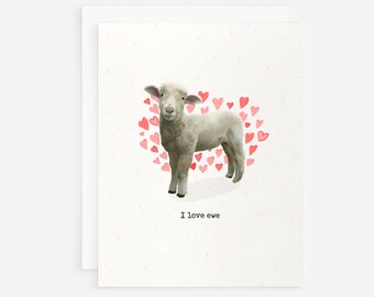Dear Ewe I Love Ewe Card, Cute Valentines Card, Blank Greeting Card ...