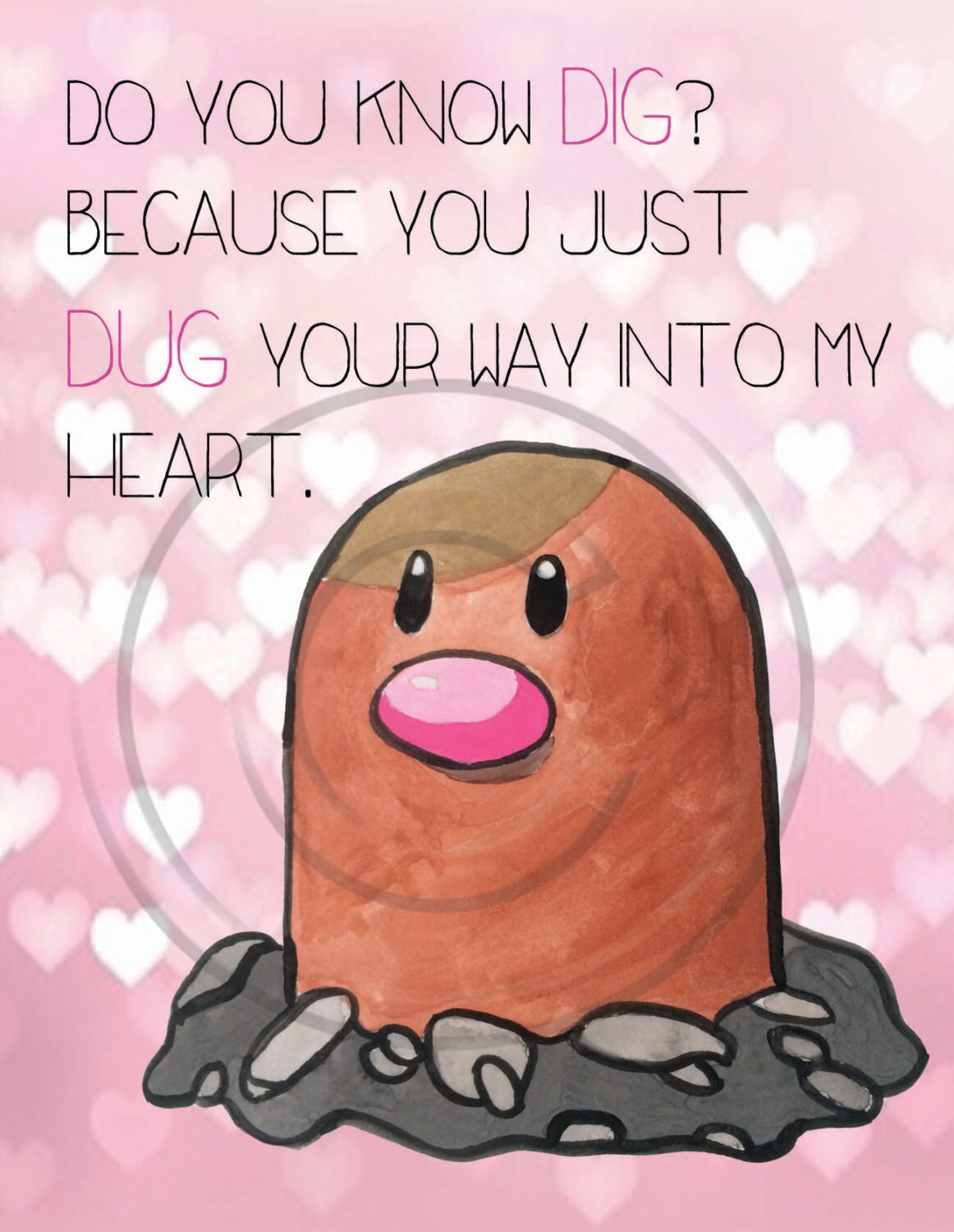 Diglet Pokemon Funny Love Card | Etsy