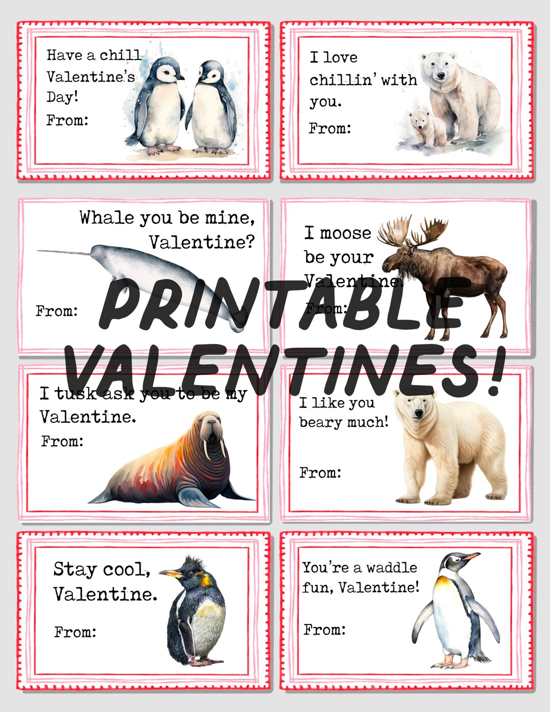 Printable Classroom Polar Valentine's Cards Digital Download Card - Etsy