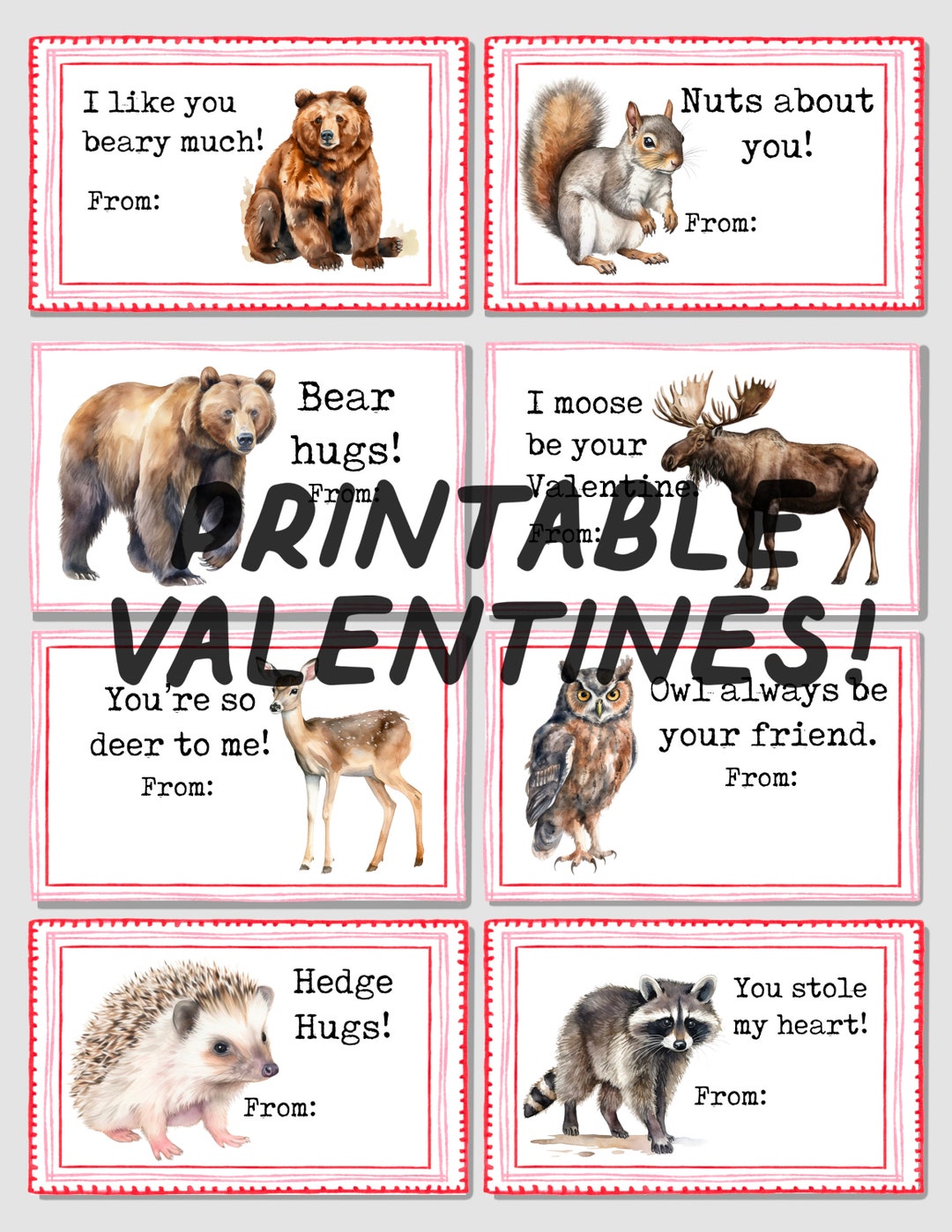 Printable Classroom Forest Animal Valentine's Cards Digital Download ...