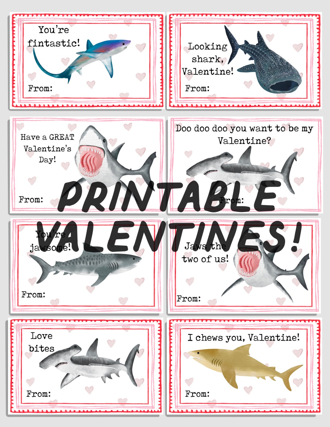Printable Classroom Shark Valentine's Cards Digital Download Cards - Etsy