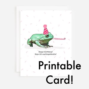 Printable Frog Birthday Card "hoppy Birthday! Hope Its Unfrogettable ...
