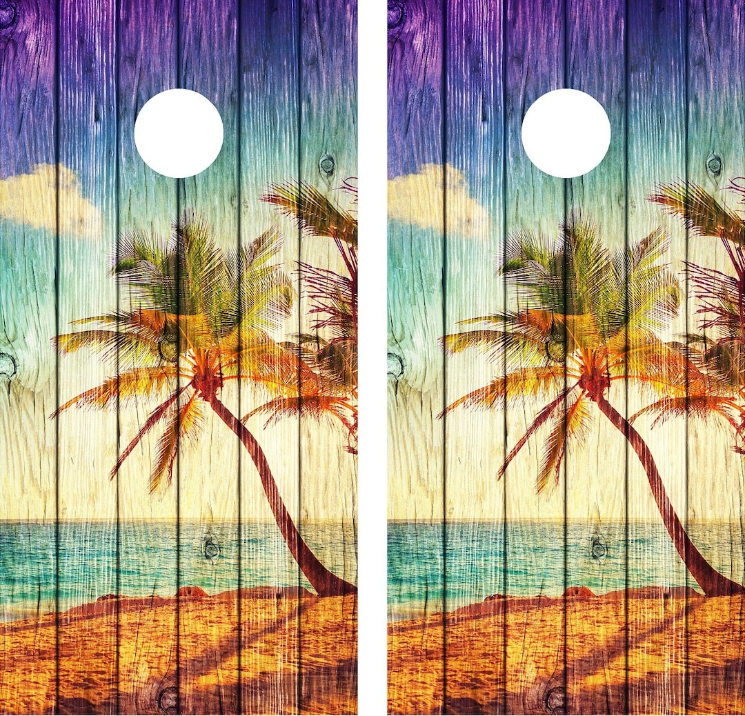 Cornhole Board Wrap Decal Ocean Beach Palm Tree Weathered Wood ...