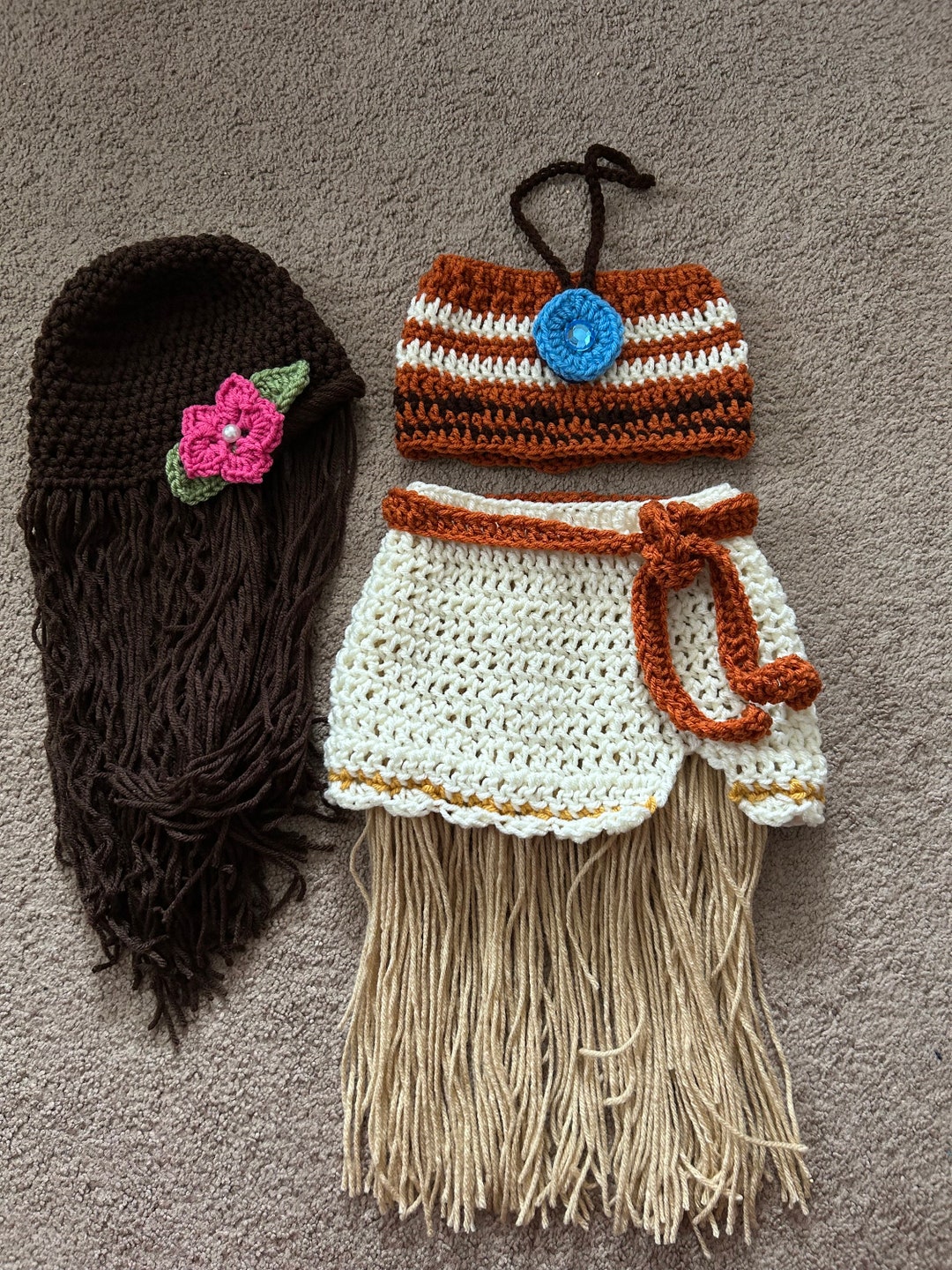 Moana Inspired Costume/crochet Princess Moana Skirt, Top and Necklace ...
