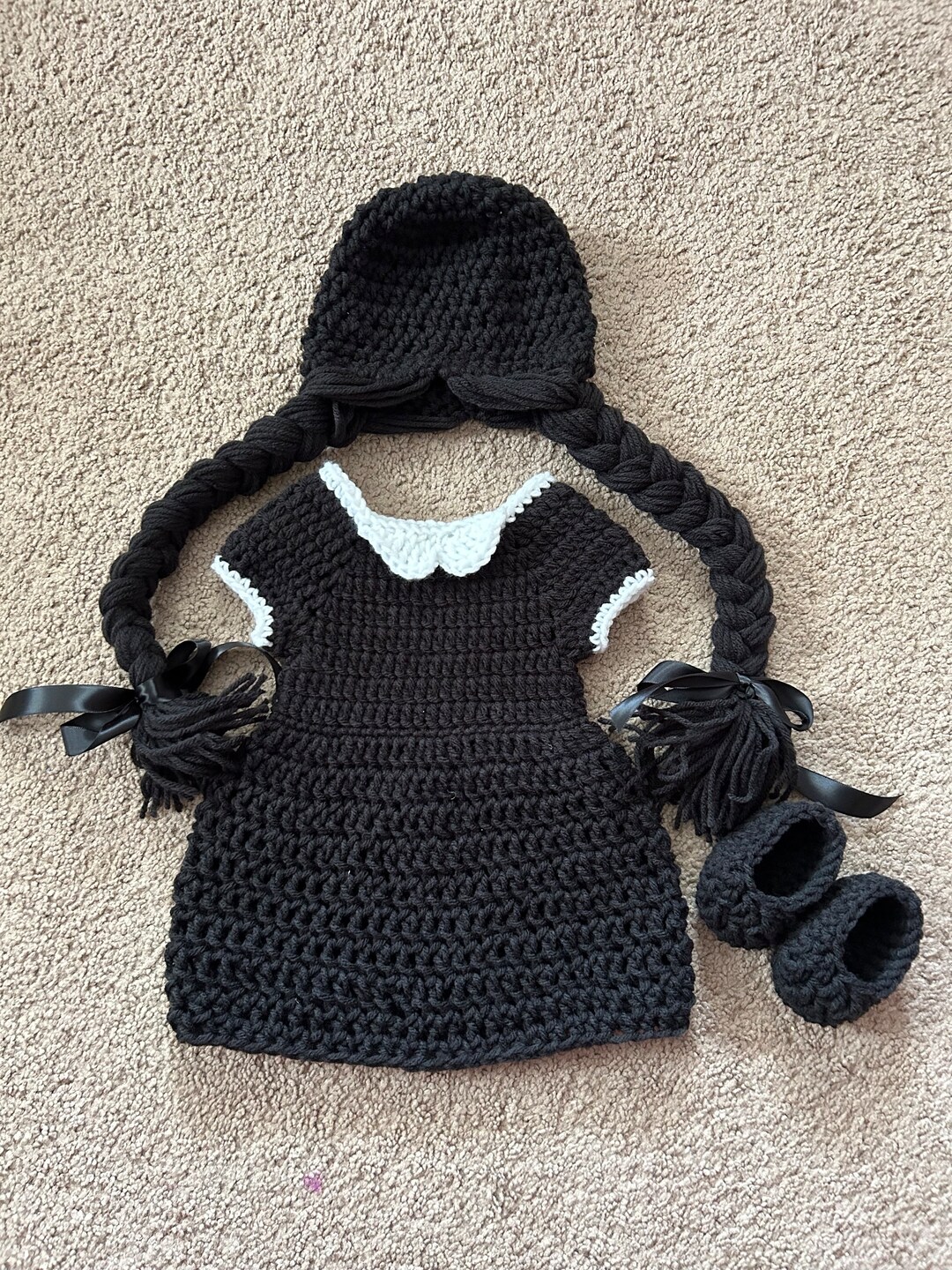 Crochet Wednesday Addams Set/newborn Photography Prop/infant Halloween ...