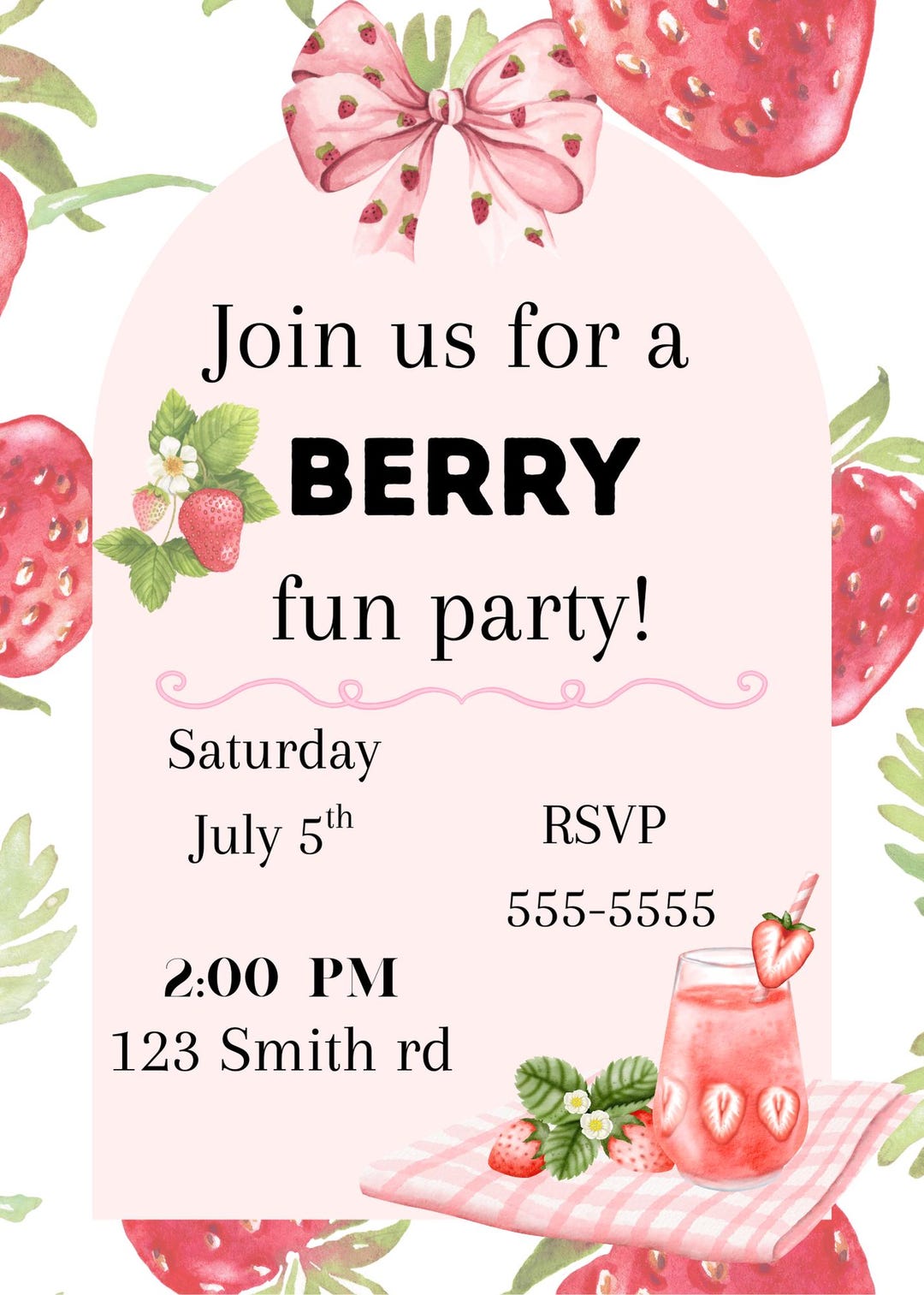Strawberry Party Invitation - Etsy