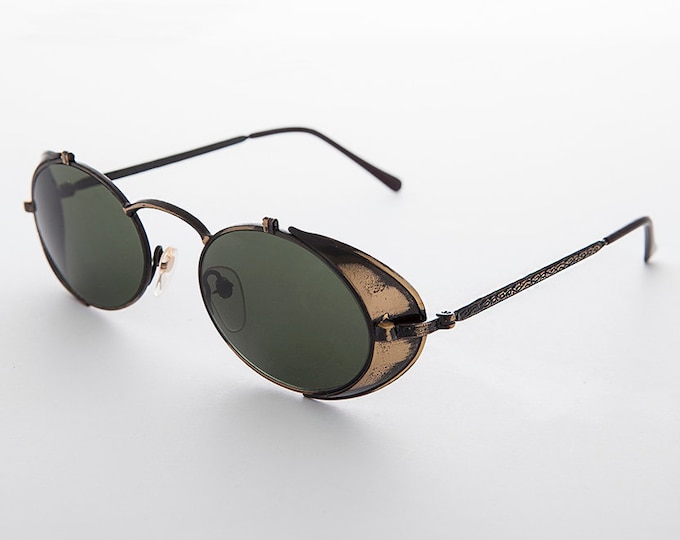 Side Shield Steampunk Shades Rave Sunglasses Y2K Round Red Lense Gold ...
