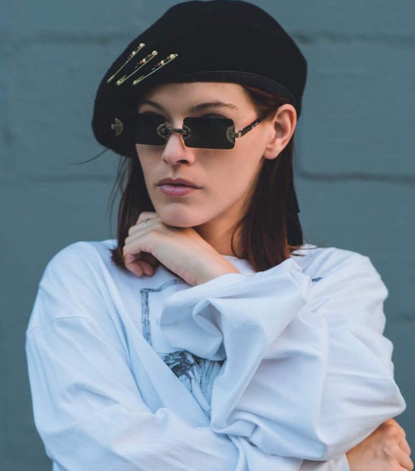 90s Rimless Rectangle Bad Boy Vintage Cyber Noir Sunglasses - Rebel 3 ...