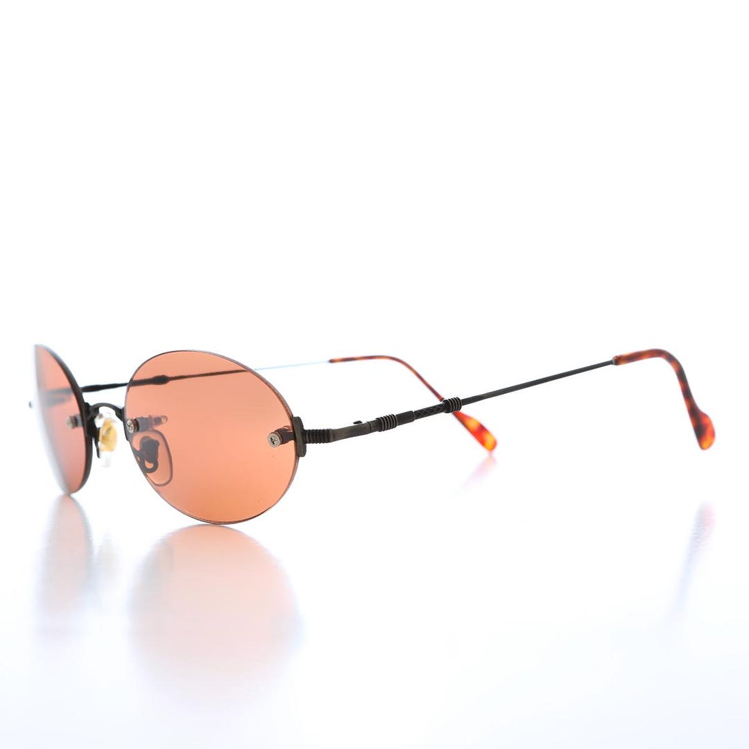 90s Rimless Oval Copper Lens Sunglass - Romaine - Etsy