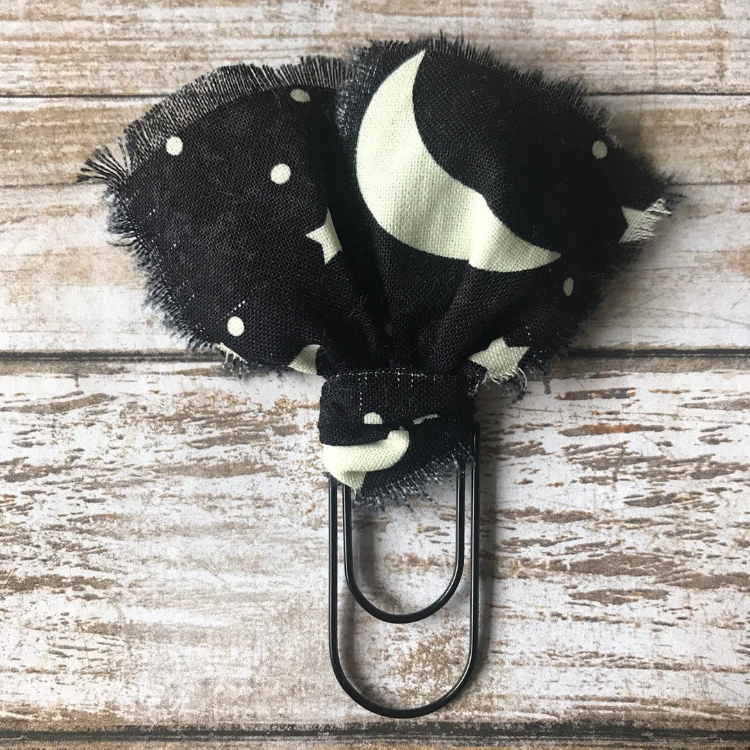 Glow in the Dark* Galaxy Moon and Stars Fabric Planner Clip | Fabric ...