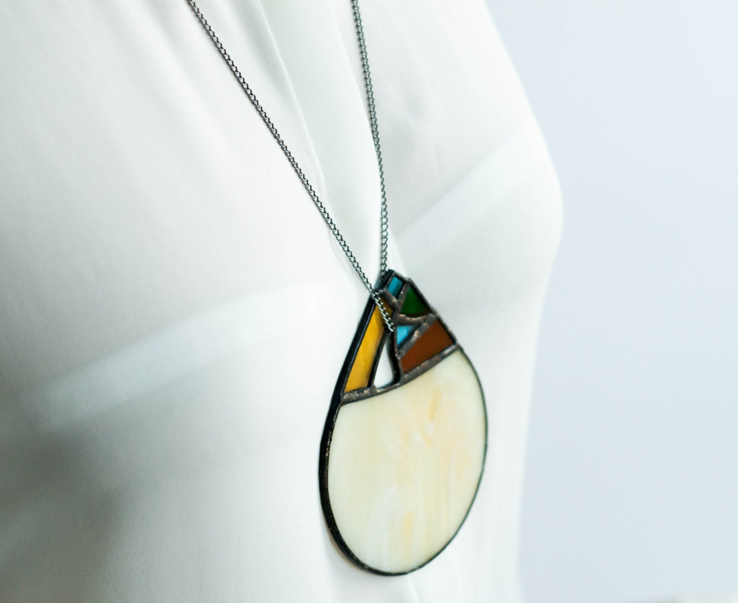 GEOMETRIC STATEMENT JEWELRY Long Necklace Stained Glass - Etsy