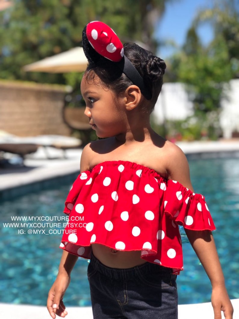 Minnie Mouse Birthday TOP ONLY Red Pink Polka Dots off the Shoulder Top ...