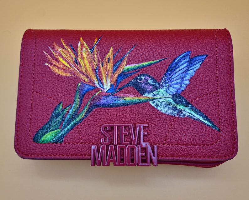 Hand-painted Vegan Leather Purse Bird of Paradise With Hummingbirds - Etsy