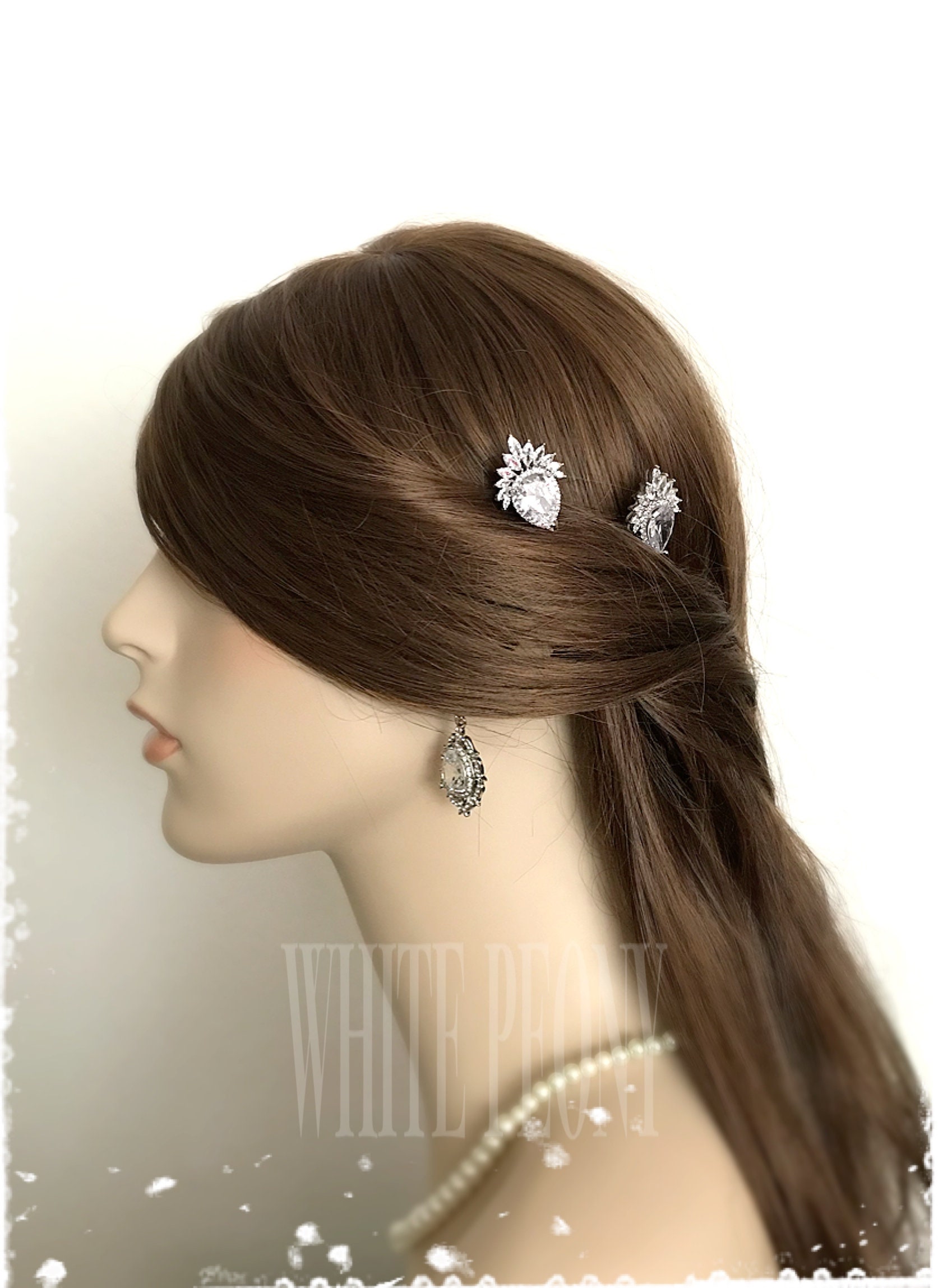 Crystal Teardrop Leaf Bridal Hair Pin Hair Accessory-vintage | Etsy