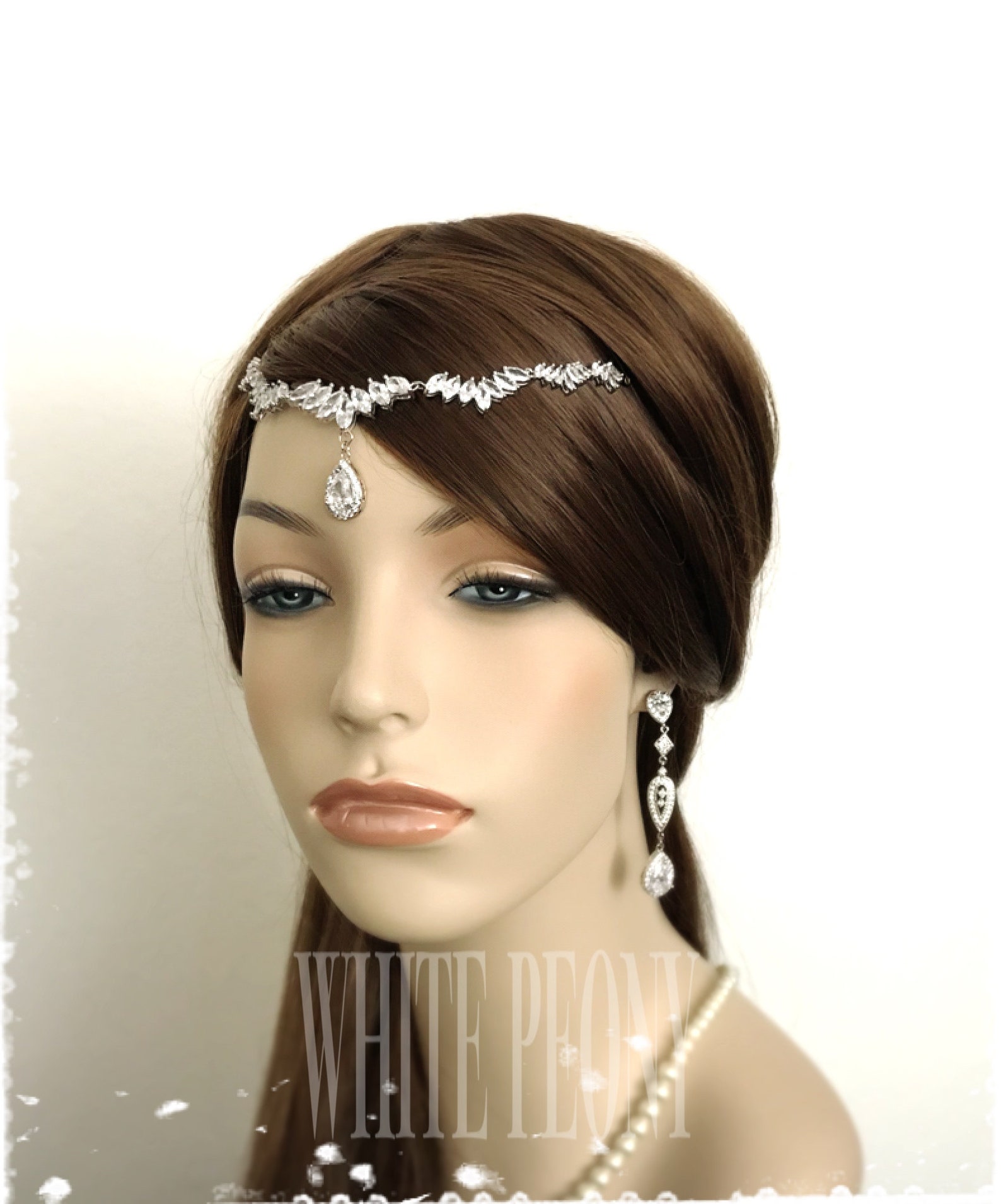 Crystal V Shape Teardrop Wedding Headpiece-cubic Zirconia Leaf Art Deco ...