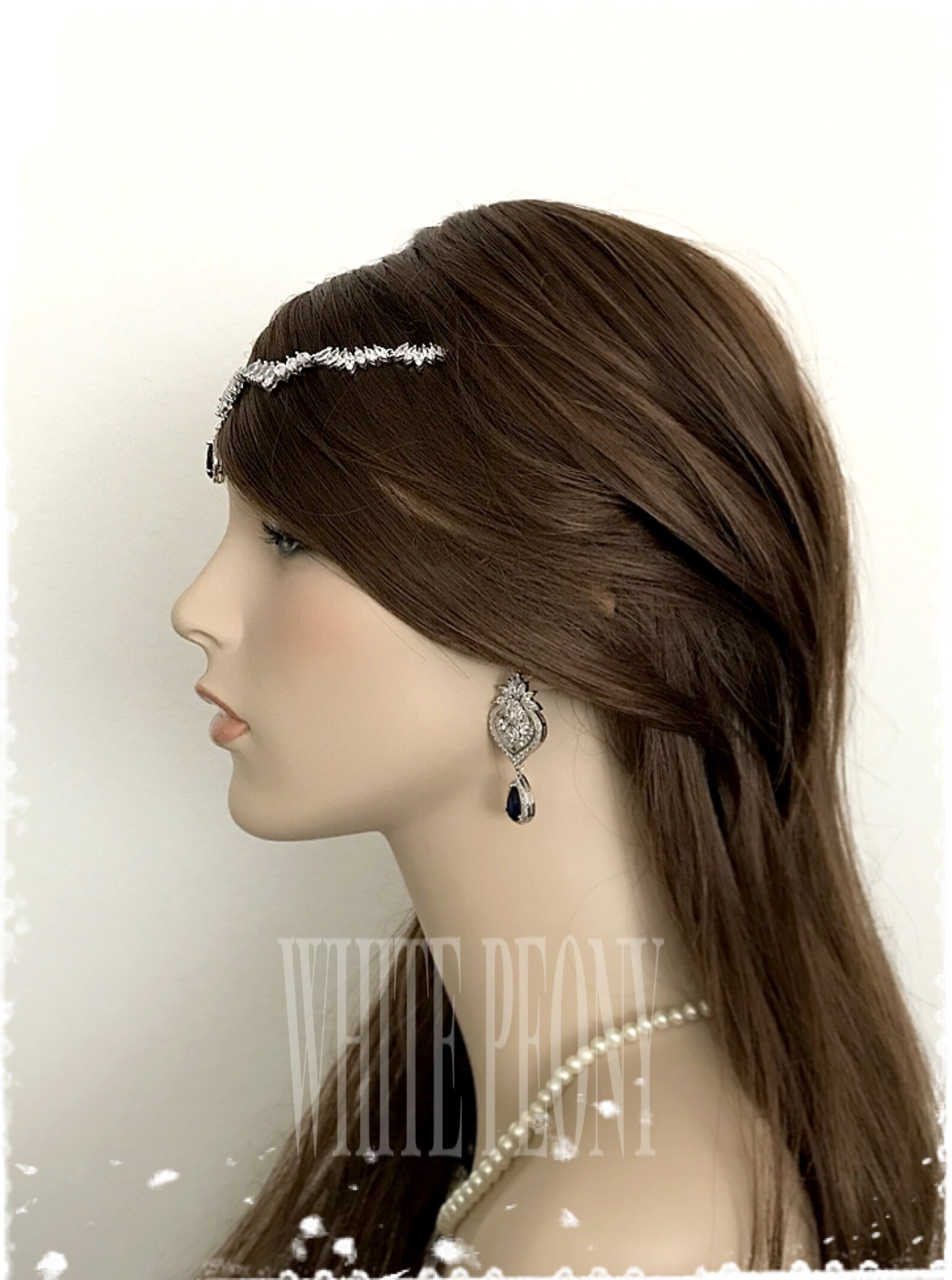Sapphire Blue Teardrop V Shape Boho Wedding Headpiece-cubic Zirconia ...
