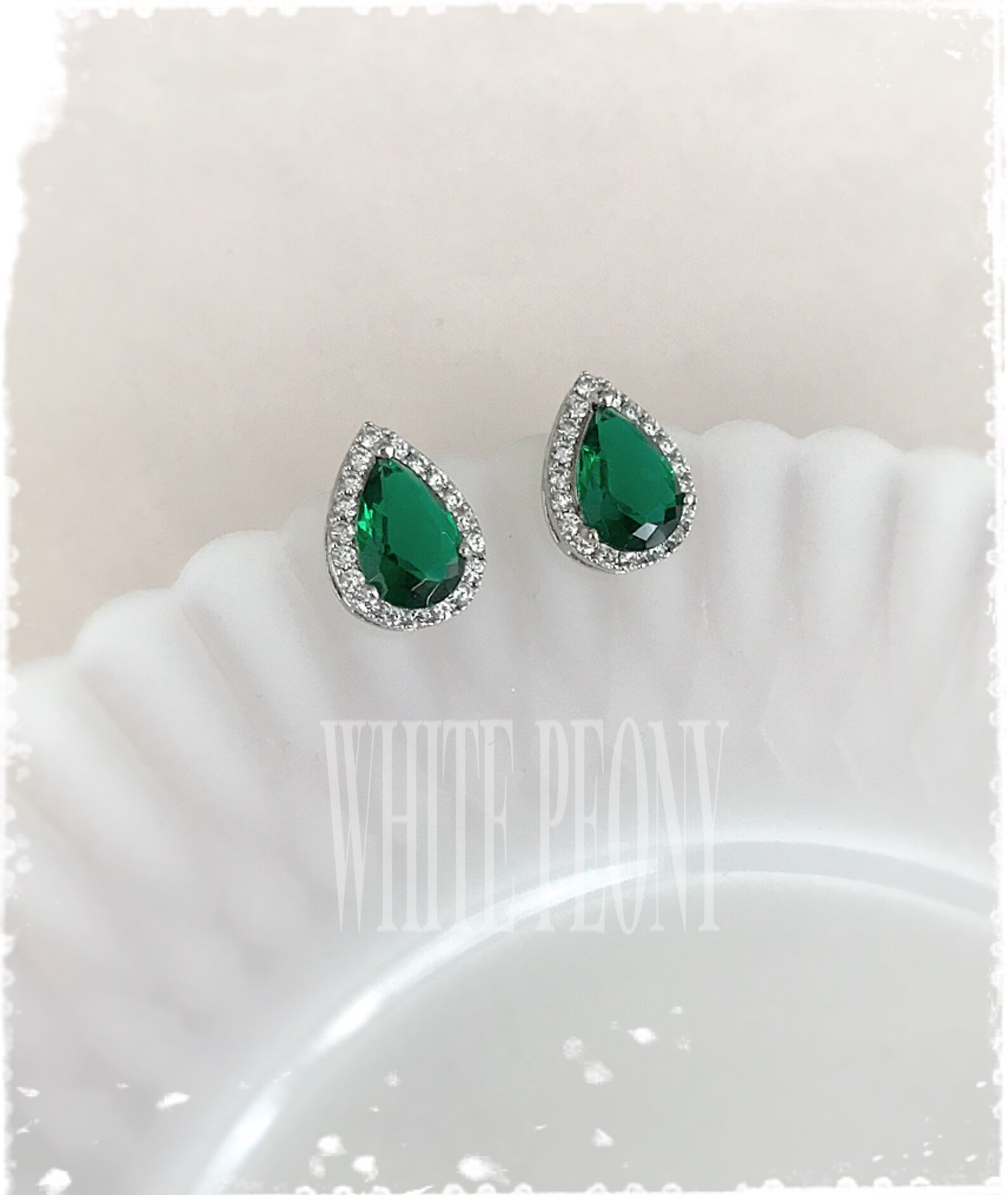 Emerald Green Crystal Bridal Tear Drop Earrings-cubic Zirconia CZ ...