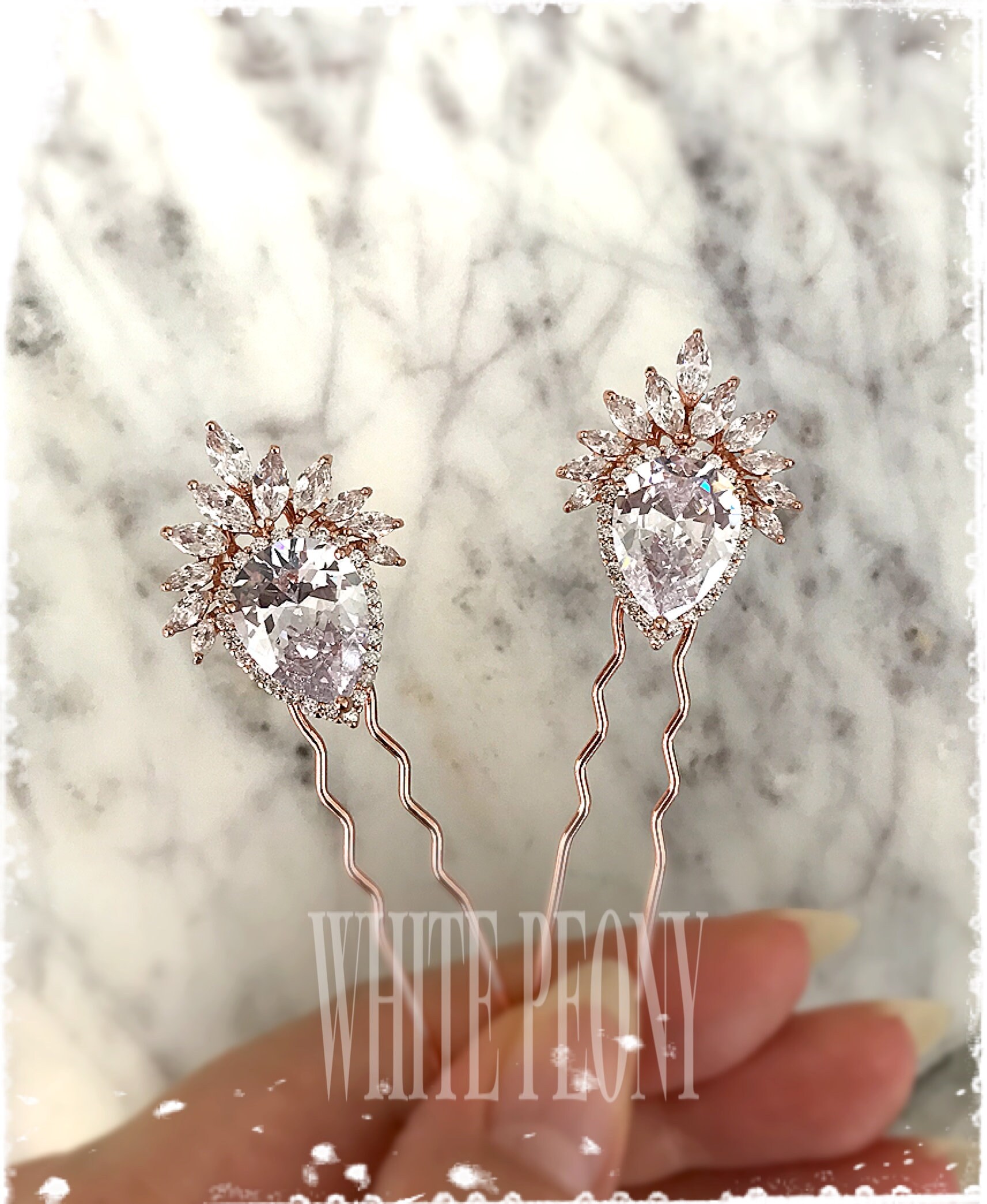 Rose Gold Crystal Teardrop Leaf Bridal Hair Pin Hair Accessory-vintage ...