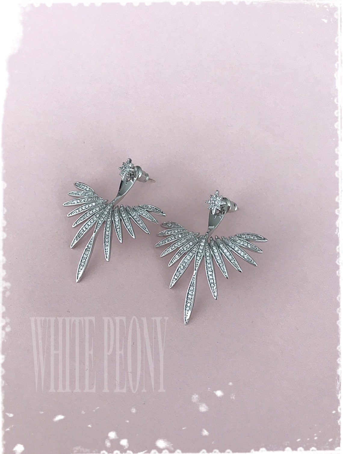 Celestial Bridal Crystal Starburst Ear Jacket Earrings-cubic | Etsy