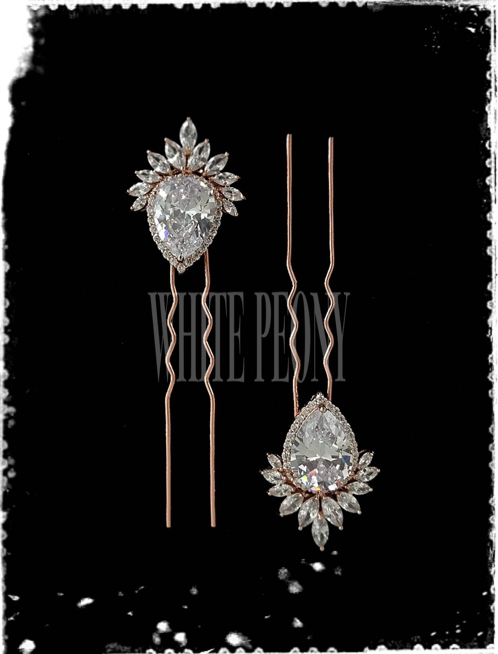 Rose Gold Crystal Teardrop Leaf Bridal Hair Pin Hair Accessory-vintage ...