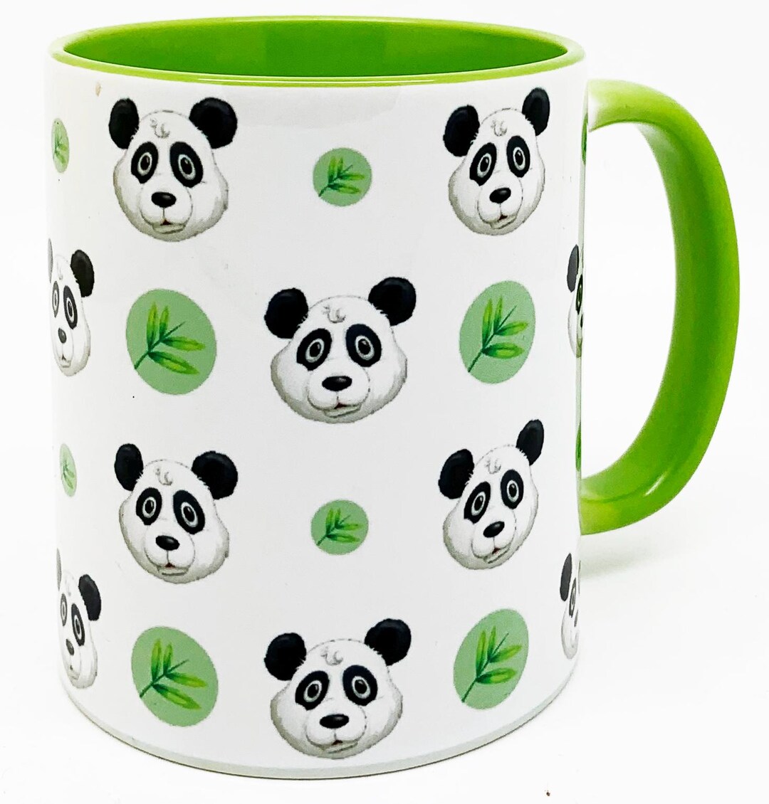 The Panda Head Mug With a Green Glazed Handle and Inner - Etsy