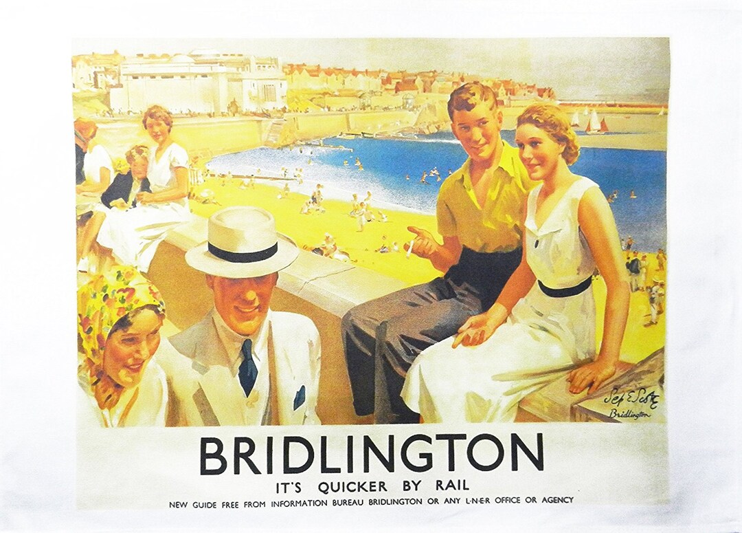 Bridlington - Retro Style Travel Poster Large Cotton Tea Towel - Etsy