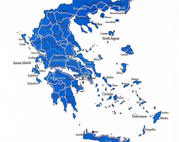 Map of Greece and the Greek Islands - Large Cotton Tea Towel - Etsy UK