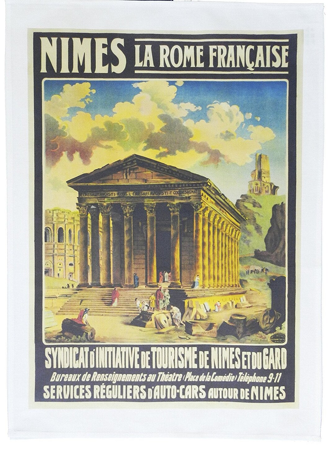 Nimes - La Rome Francais - Retro Style Travel Poster Large Cotton Tea ...