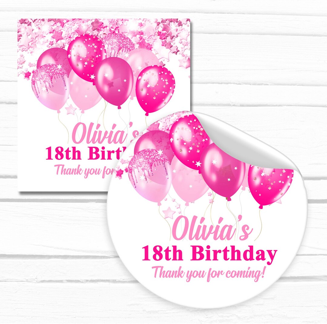 Personalised Birthday Stickers Custom Printed Gloss Labels Hot Pink ...