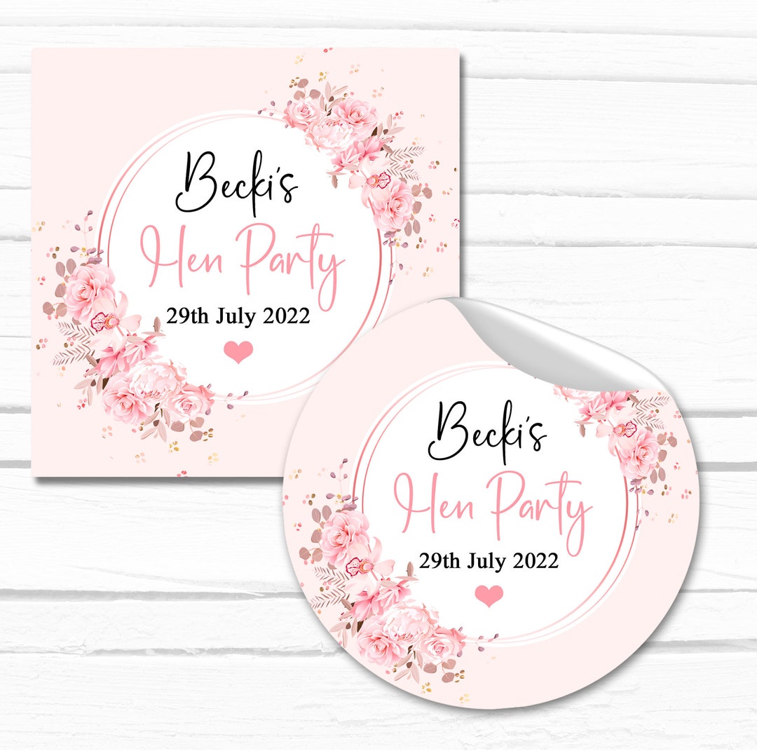Personalised Hen Party Stickers Gift Bags Favours Sticky Labels Pink ...