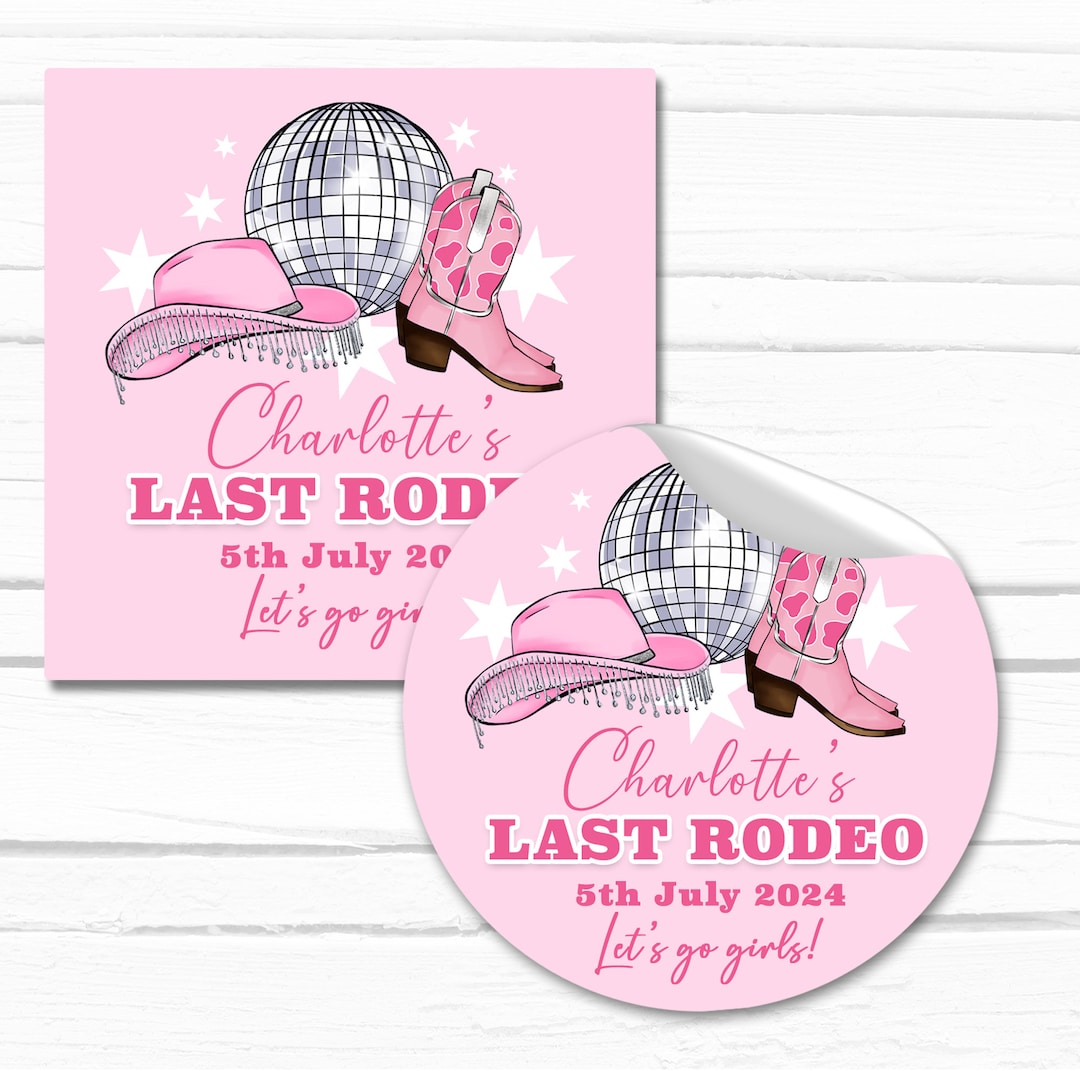 Last Rodeo Hen Party Stickers, Pink Cowgirls Hen Do Bags Gifts Labels ...