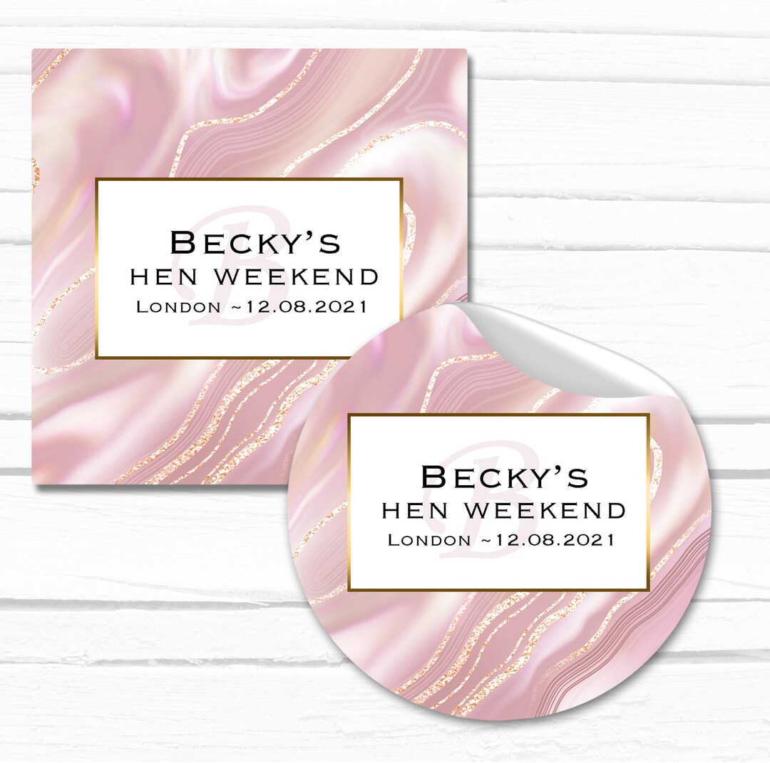 Hen Party Stickers Personalised Hens Favours Gift Labels Pink Rose Gold ...