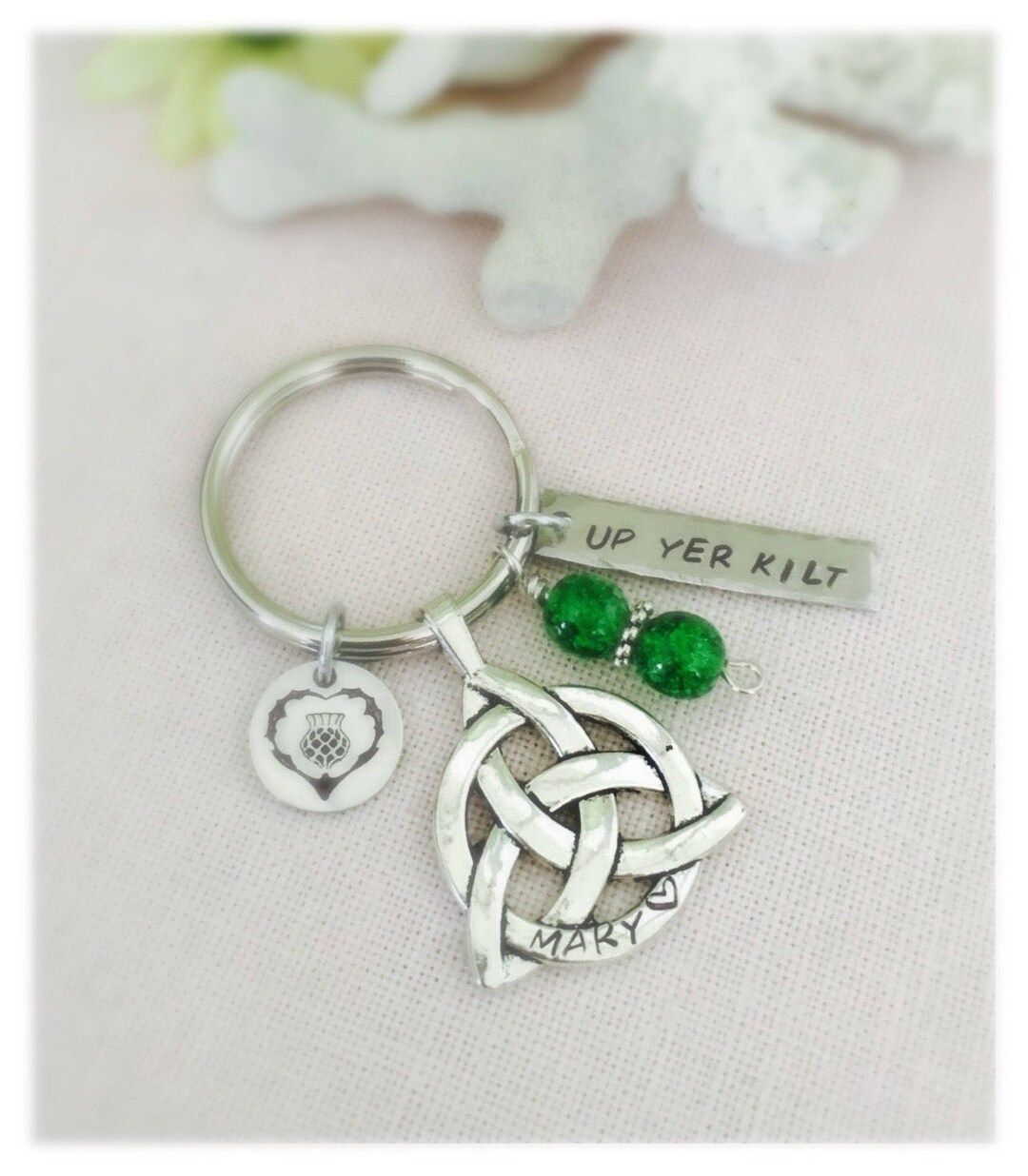 Personalized Celtic Knot Keychain, Scottish Keychain, Kilt Charm, Kilt ...